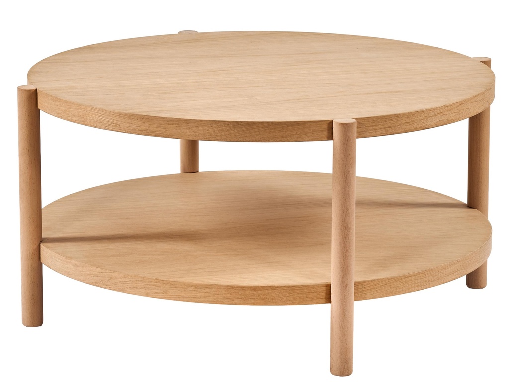 MASUTA CAFEA ROTUNDA DIN LEMN CU FURNIR DE STEJAR | Gold House Concept